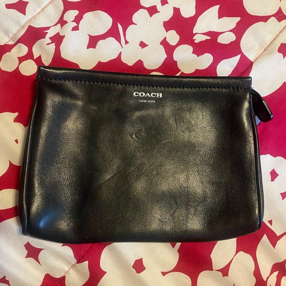 Black Leather Coach Mini Pouch - Gem